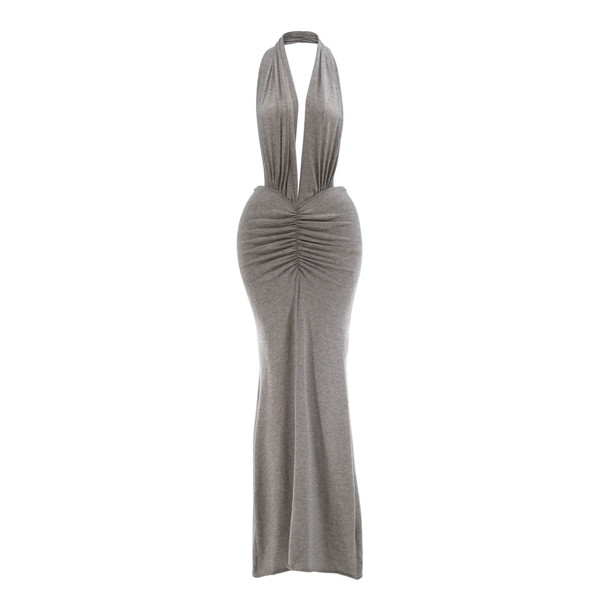 Drape Ruched Halter Maxi Dress Grey – Davis Active